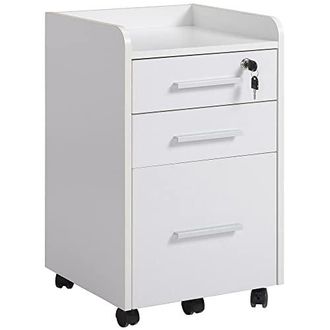 HOMCOM Caisson de bureau rangement bureau sur roulettes 3 tiroirs 1 verrouillable 1 trieur dossiers en bois blanc
