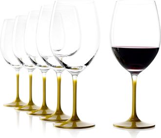 Stölzle Bordeauxgläser Gold Event 6er Set 635 ml - Hochwertige Weingläser ideal für Bordeaux - Elegante Rotweingläser mit goldfarbenem Fuß & Stiel - Bruchresi