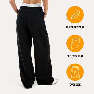 Smilodox Jogginghose Sirel, Trainingshose Damen Oversized Fit Wide-Leg mit Kordelzug Elastischer Bund, Weites Bein, Dezentes Logo, Sport & Freizeit