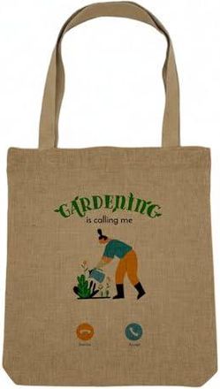 Fabulous Sac Shopping Tote Bag Aspect Lin - Gardening Is Calling Me Garden House - Sac de Courses Toile Epaisse 360g Beige Naturel Cabas Port&eacute; Epaule Solide Im