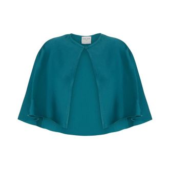 Forte_Forte Femme, Vestes, Bleu, Taille: 40 FR Cape avec d&eacute;tails &eacute;l&eacute;gants en soie