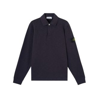Stone Island Blaues Polo-Sweatshirt aus schwerer Baumwolle - - Sweatshirts & Hoodies - Herren - Blau - S