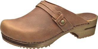 Sanita Ursana offener Clogs | Original handgemacht | Leder-Holzclogs für Damen | Braun | EU 38
