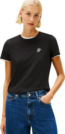 Tommy Hilfiger Damen Th Script Reg C-Nk Ss Tee Ww0Ww47809 S/S T-Shirt, Black (Black), XXL