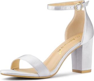 Allegra K Femmes Satin Bout Ouvert Cheville Sangle épais Talons Sandales Argent 38