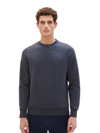 Tom Tailor Herren 1037818 Basic Sweatshirt mit Schrift-Print, 19024-sky Captain Blue White Melange, XXL