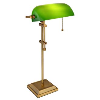 Globo Lighting LED Schreibtischleuchte Bankerlampe Tischlampe altmessing Glas gr&uuml;n Leseleuchte h&ouml;henverstellbar, Zugschalter, 1x E27 LED warmwei&szlig;, LxH 26,5x56 cm