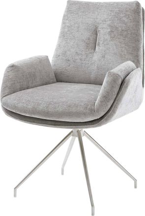 DELIFE Esszimmerstuhl Clea-Flex Kreuzgestell konisch Edelstahl Chenille Silbergrau 180° drehbar