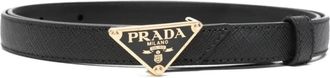 Prada G&uuml;rtel - Textured Leather Belt With Triangular Metal Buckle - Gr. 80 - in Schwarz - f&uuml;r Damen