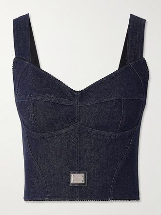Dolce & Gabbana Haut Bustier En Jean &Agrave; Finitions En Picots - Bleu