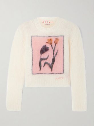 Marni Pull En Mohair Mélangé Intarsia - Blanc