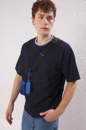 Trendyol MAN Herren Dunkelblau Einfarbig Kurz Oversize T-Shirts
