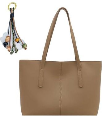 Generic Grand sac fourre-tout vintage pour femme, sac &agrave; bandouli&egrave;re en cuir v&eacute;g&eacute;talien, sac &agrave; main l&eacute;ger et d&eacute;contract&eacute; avec pendentif chic pour l&eacute;cole, le tr