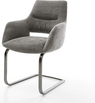 DELIFE Freischwinger Yago-Flex mit Armlehnen Boucl&eacute; Soft Schlamm Freischwinger flach Graphit Taschenfederkern, Esszimmerst&uuml;hle