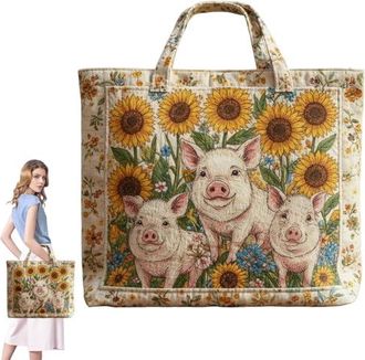 Generic Sac fourre-tout floral, sac &agrave; main matelass&eacute; patchwork pour femme, sac &agrave; main de taille moyenne, grande capacit&eacute;, sac &agrave; main &eacute;pais, r&eacute;utilisable, resp