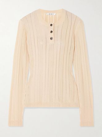 Frame Denim Haut À Col Tunisien En Mailles Côtelées - Crème