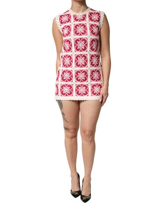 Dolce & Gabbana Womens Multicolor Brick Stitched Crochet Mini Dress