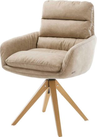 DELIFE Polsterstuhl Abelia-Flex mit Armlehnen Holzgestell kantig Natur Mikrofaser Beige Vintage