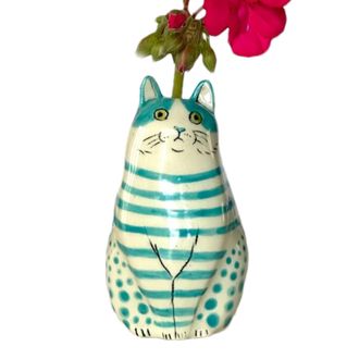 Generic Katzenvase mit Punkten - Harz Katze Blume Knospe Vase, Katzenvase f&uuml;r Zuhause B&uuml;cherregal Dekor | Innovative Polka Dots Knospe Vase mit Katze Design, 