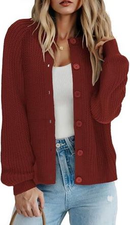 Zeagoo Cardigan Femme Court Tricot Col Rond Ouvert avec Boutons Pull Élégant Décontracté Gilet en Maille pour Femme Bordeaux XXL
