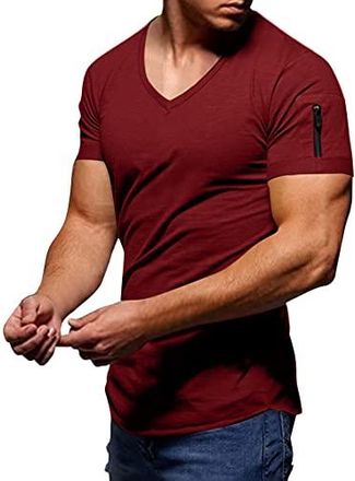 Generic T-shirt à manches courtes pour homme facile à porter - Tendance - Style décontracté - Couleur unie - Poche zippée - Pour lintérieur et lextérieur, la 