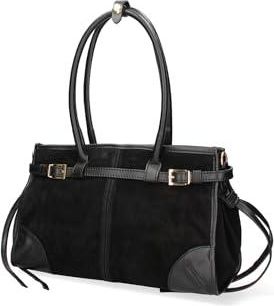 Gave Lux Sac &agrave; bandouli&egrave;re pour femme en cuir v&eacute;ritable Made in Italy 31,5 x 20 x 14 cm GLX228103723FBG, Noir, Taille unique
