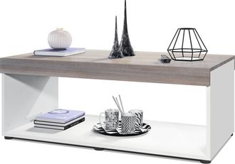Vladon Couchtisch Pure, Made in Germany, Wohnzimmertisch in Kastenform, Weiß matt/Eiche Nordic (104 x 40,5 x 58 cm)