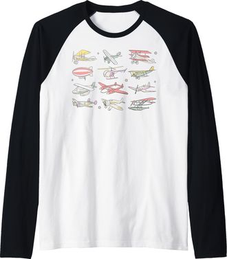 Trendy Apparel Retro and Vintage Style Aircrafts Collage Raglan