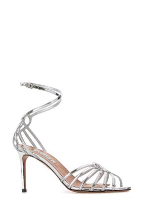 Aquazzura Womens Sweetheart Heel Sandal Silver Leather