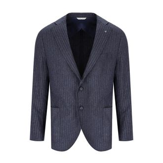 Manuel Ritz Blauer Nadelstreifen Einreiher Wolljacke - - Jackets - Herren - Blau - L