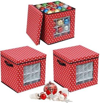 Relaxdays Weihnachtskugel Aufbewahrungsbox, 3er Set, HxBxT: 33 x 33 x 33 cm, Vlies, Pappe, Weihnachtskugelkiste, rot