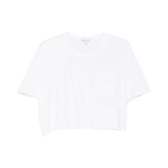 James Perse Femme, Tops, Blanc, Taille: 38 FR Cropped Relaxed Fit Pocket Tee