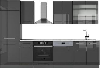 Vicco Küchenzeile Fame-Line, Anthrazit Hochglanz, 300 cm, AP Marmor