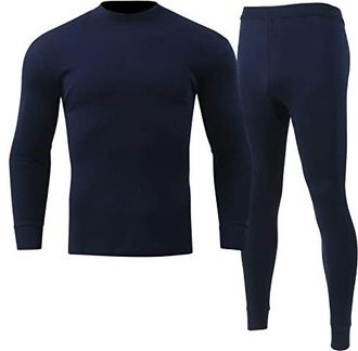 Generic Maillot de corps ajusté pour homme - Haut thermique et bas pour homme - Couche de base en coton - Col rond - Haut à manches longues - Legging hautemen