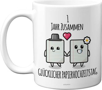 Stuff4 1. Hochzeitstag Jahrestag Jubiläumsgeschenke - 1 Jahr Zusammen Papier Hochzeit - Hochzeitstag Tasse für Männer Frauen, 325 ml Premium-Keramiktasse, Sp