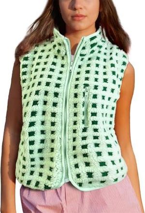 Generic Gilet dhiver en polaire l&eacute;g&egrave;re &agrave; fermeture &eacute;clair sans manches avec poche de poitrine pour femme, Jaune/vert, XS