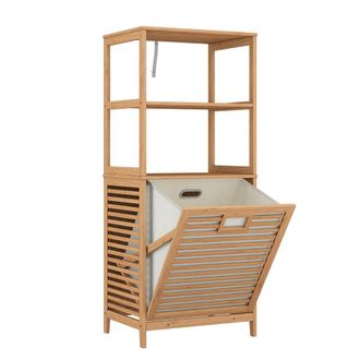 Vicco Badschrank Bambus Novaro 48x114x36 cm - Wäscheschrank für die Schmutzwäsche, Hygienische Trennung von Schmutz- und sauberer Wäsche