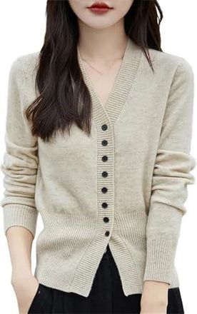 Generic Cardigan dhiver &agrave; simple boutonnage pour femme Col en V Mode cor&eacute;enne Pull tricot&eacute; doux et chaud, Riz Abricot, XL