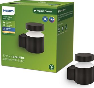 Philips Outdoor Laven Wandleuchte up 6W, 2700 Kelvin warmweißes Licht, IP44 wetterfest, schwarz, Warmweiß