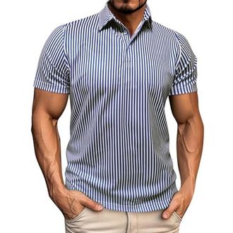 Generic Polo ray&eacute; hawa&iuml;en pour homme - Haut d&eacute;t&eacute; &agrave; manches courtes - Col polo tendance - Coupe d&eacute;contract&eacute;e - Confortable - Costume extensible pour cadeaux qu