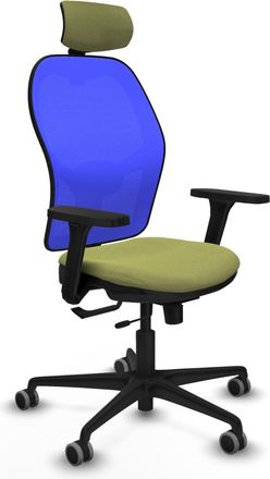 Piqueras y Crespo Ergonomischer Stuhl mit Kopfteil mit 3D-Armen, h&ouml;henverstellbare Lendenwirbelst&uuml;tze, ausgestattet mit Syncro/Traslack und injiziertem Schaumstoff, Bla