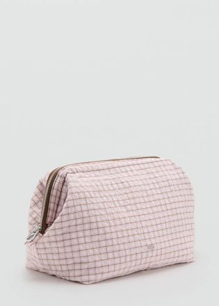 Mango Trousse &agrave; carreaux en m&eacute;lange de coton rose - Femme - Taille unique - MANGO