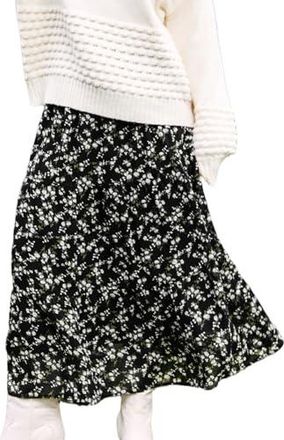 Cupshe Jupe midi &agrave; motif floral &agrave; volants - Taille haute - D&eacute;contract&eacute;e - Pour femme, Noir, M