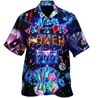 Keephen TangoDS Poker Impression 3D Chemise &agrave; Boutons Chemise Hawaiienne Femmes Hommes Cool Taille Large &Eacute;t&eacute; Manches Courtes Chemise