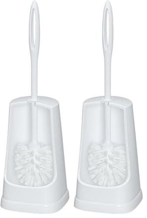 WENKO WC-Garnitur Simple, Toilettenb&uuml;rste mit Halter, aus Kunststoff, WC-B&uuml;rste mit wei&szlig;em B&uuml;rstenkopf, 12 x 40,5 x 12 cm, Wei&szlig; (Packung mit 2)