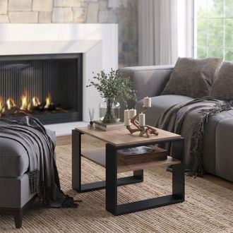Vicco Couchtisch Helm, Goldkraft Eiche, 65.6 x 55,8 cm mit Ablage