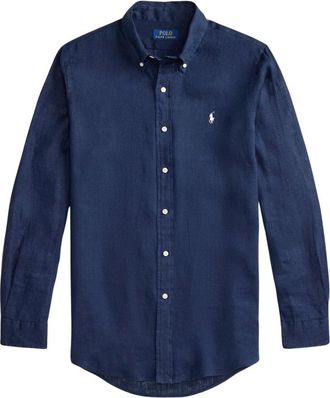 Polo Ralph Lauren Homme, Chemises, Bleu, Taille: L Chemise en Lin Coupe Ajust&eacute;e