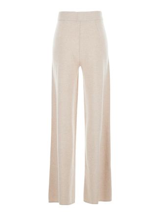 Max Mara Womens Beige Trousers With Elastic Waist Wool Blend