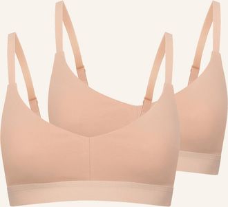 erlich textil Erlich Textil 2er Pack Casual Cotton Bralette Mit Herausnehmbaren Pads B&uuml;gellos Aus Bio-Baumwolle - Verstellbare Tr&auml;ger braun