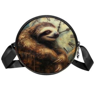 Generic Sac &agrave; bandouli&egrave;re rond pour femme, petit sac &agrave; bandouli&egrave;re vintage avec fermeture &eacute;clair, bretelles r&eacute;glables, style d&eacute;contract&eacute; pour femmes et filles